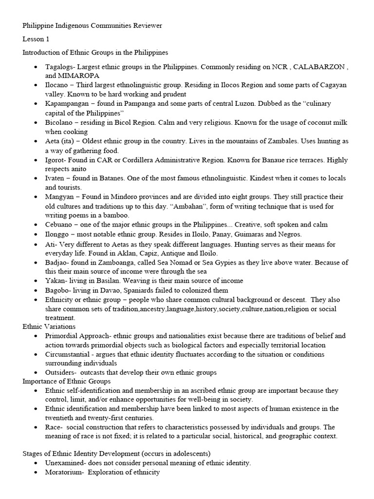 Philippine Ethnic Groups Guide | PDF | Ethnicity | Identity (Social ...