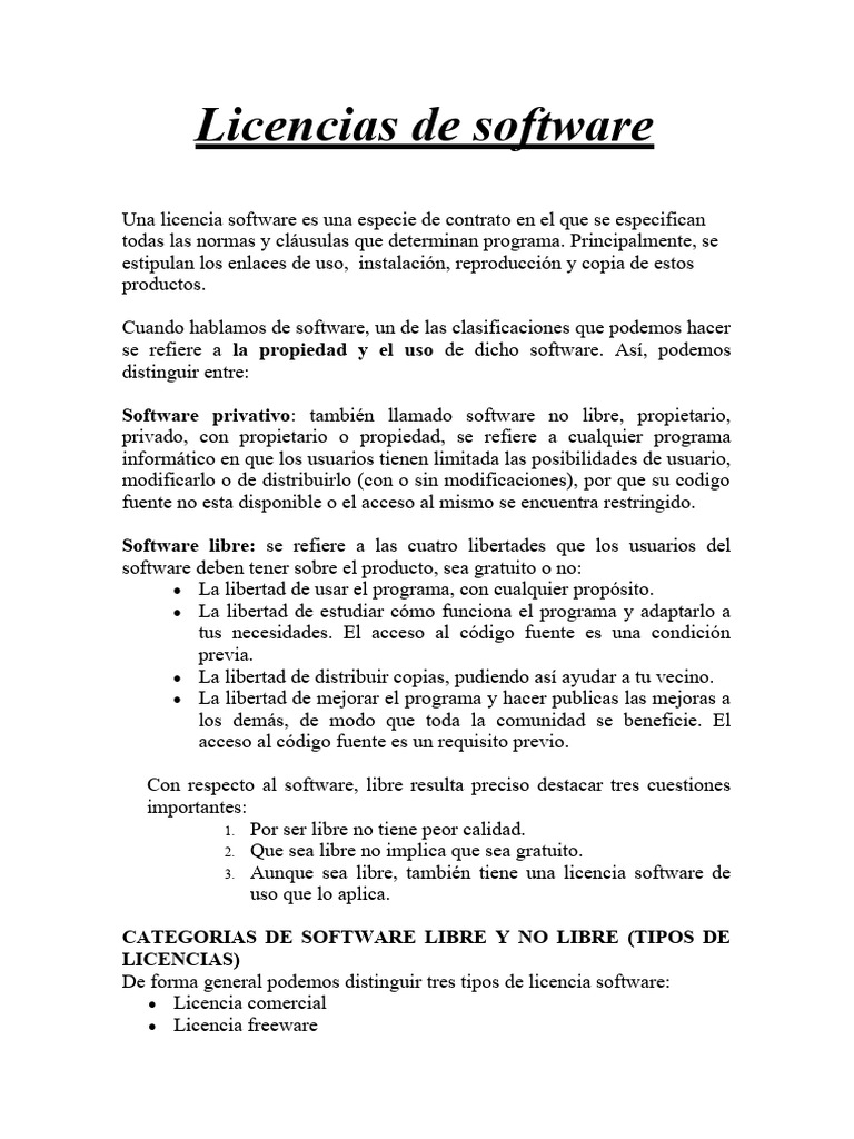 Licencias de Software.doc | PDF | Software libre | Software propietario