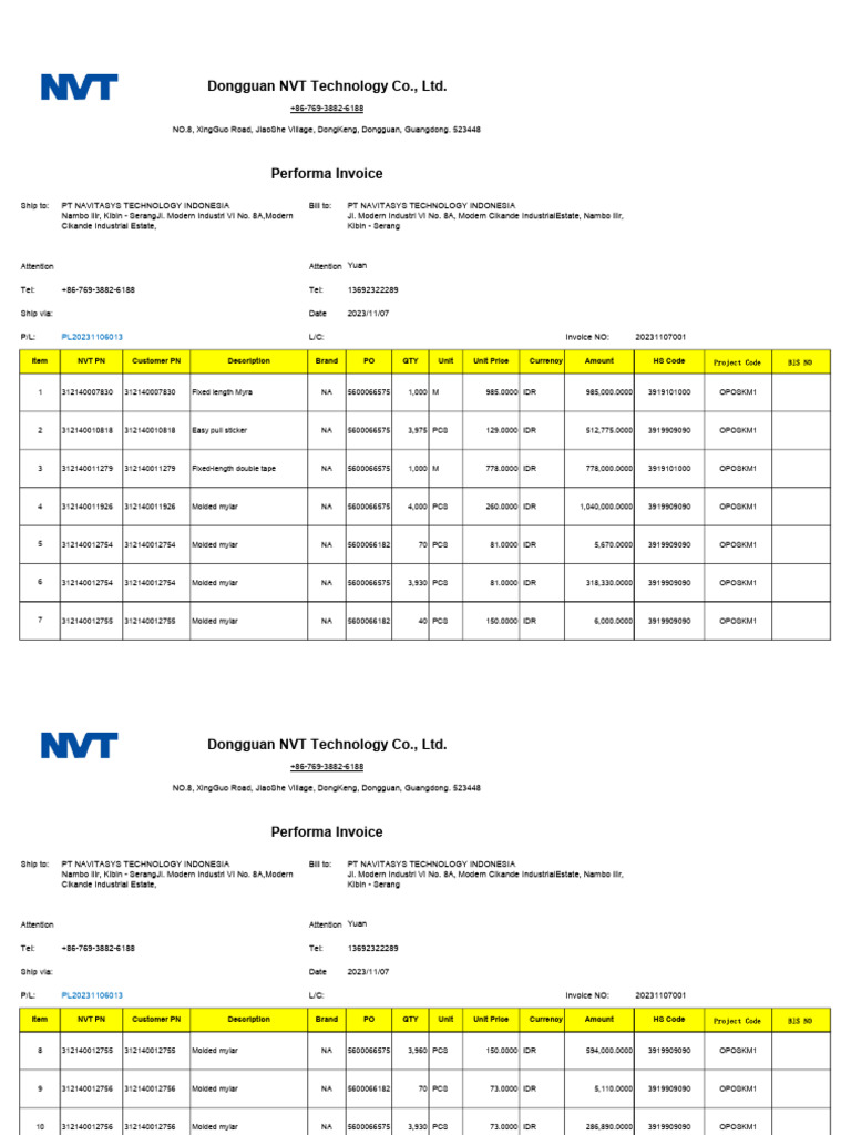 Performa Invoice 20231107001 | PDF | Currency | International Finance