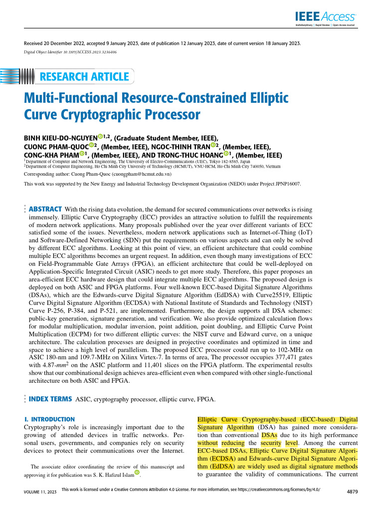 Multi-Functional Resource-Constrained Elliptic Curve Cryptographic Processor | PDF | Field ...