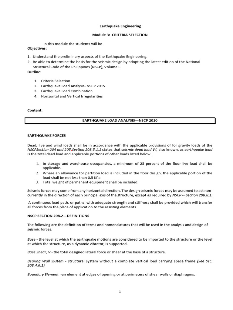Module 3-Specialized 423-Earthquake Engineering | PDF | Structural Load | Soil Mechanics