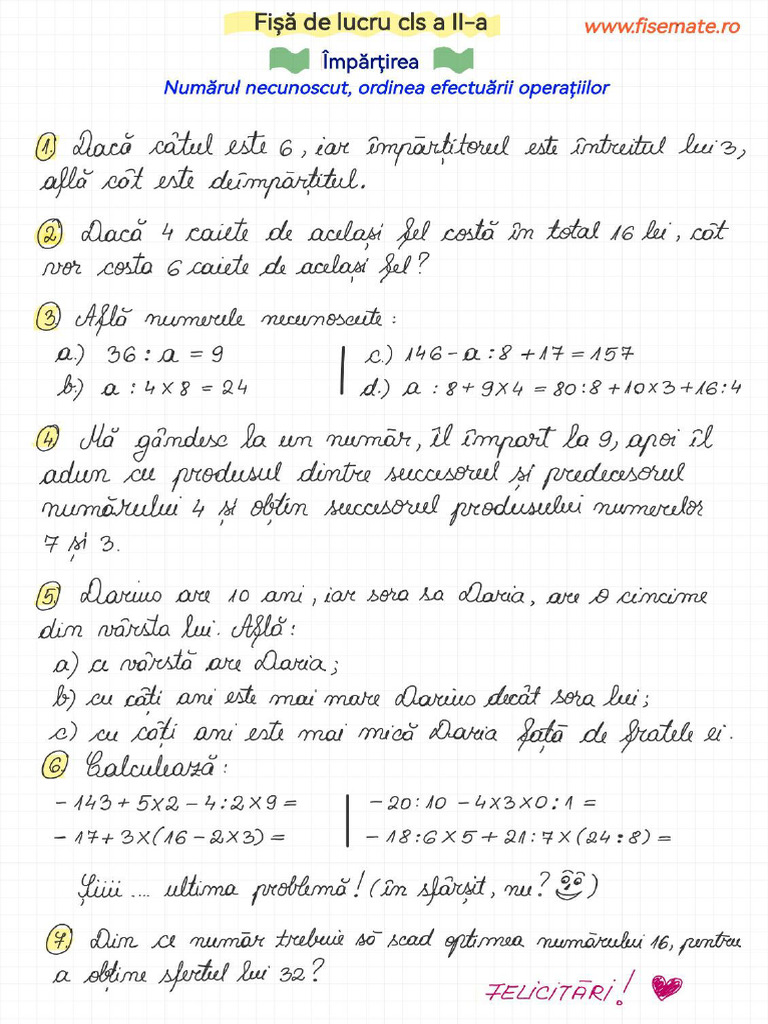 Fisa de Lucru 1 Impartirea Clasa 27804 | PDF