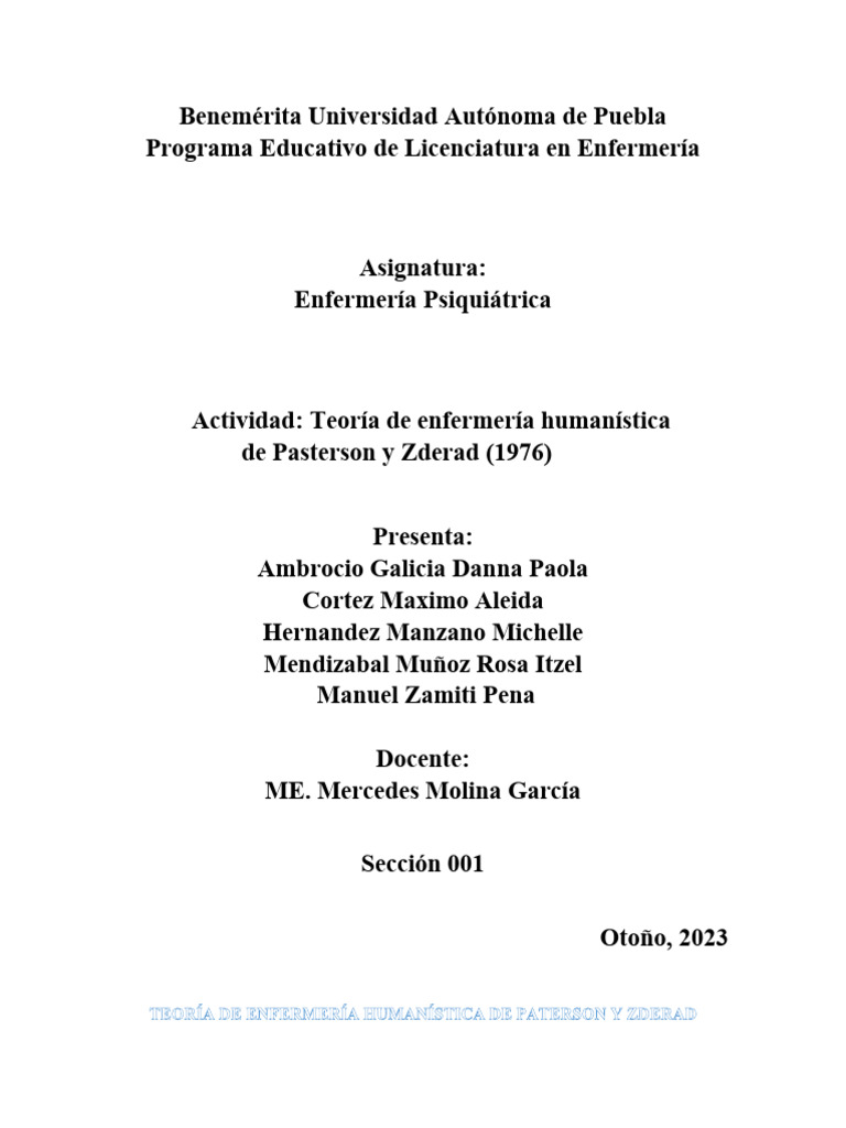 Teoría Humanística de Paterson y Zderad | PDF | Enfermería