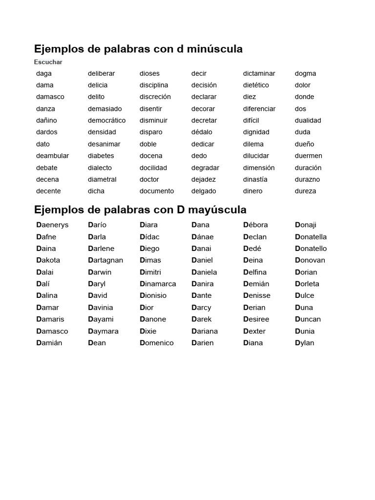 Palabras con D en minúscula y mayúscula | PDF