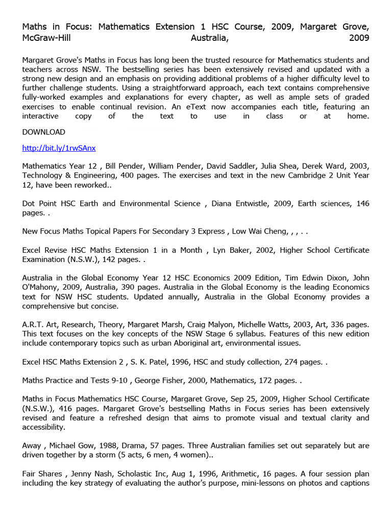 Maths in Focus Mathematics Extension 1 HSC Course | PDF