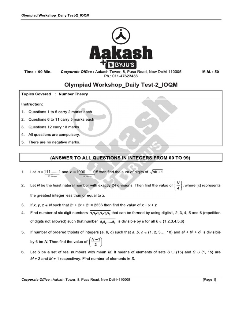 IOQM Paper - 2 | PDF