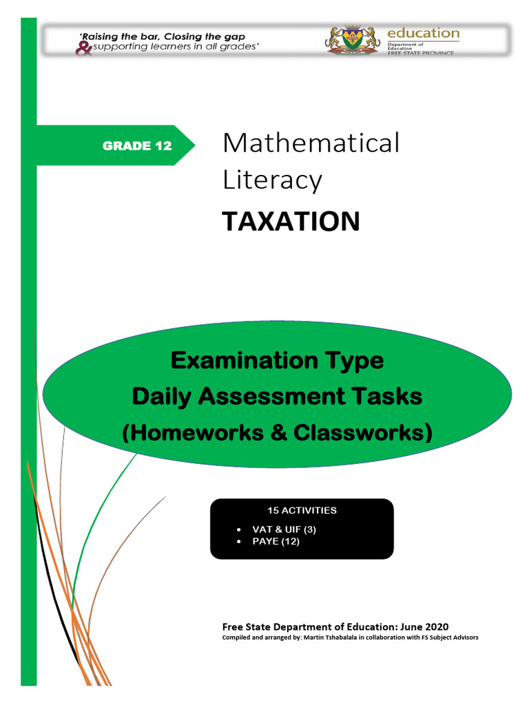 Taxation Grade 12 Daily Assessment Tasks TAHXATION | PDF | Taxes | Tax ...