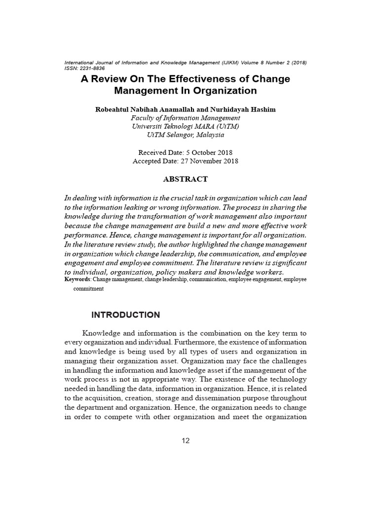 Aj - Robeahtul Nabihah Anamallah Jikm B 18 Change MGMT | PDF | Change ...