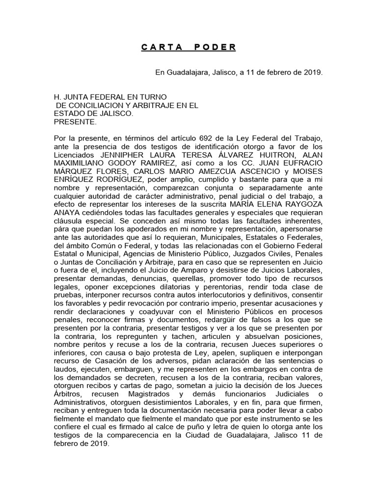 carta poder laboral trabajadora | PDF | Judicaturas | Ley Pública