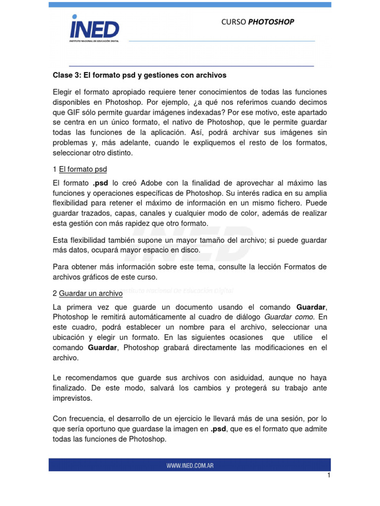 Clase 3 El Formato PSD y Gestiones Con Archivos | PDF | Adobe Photoshop | Archivo de computadora