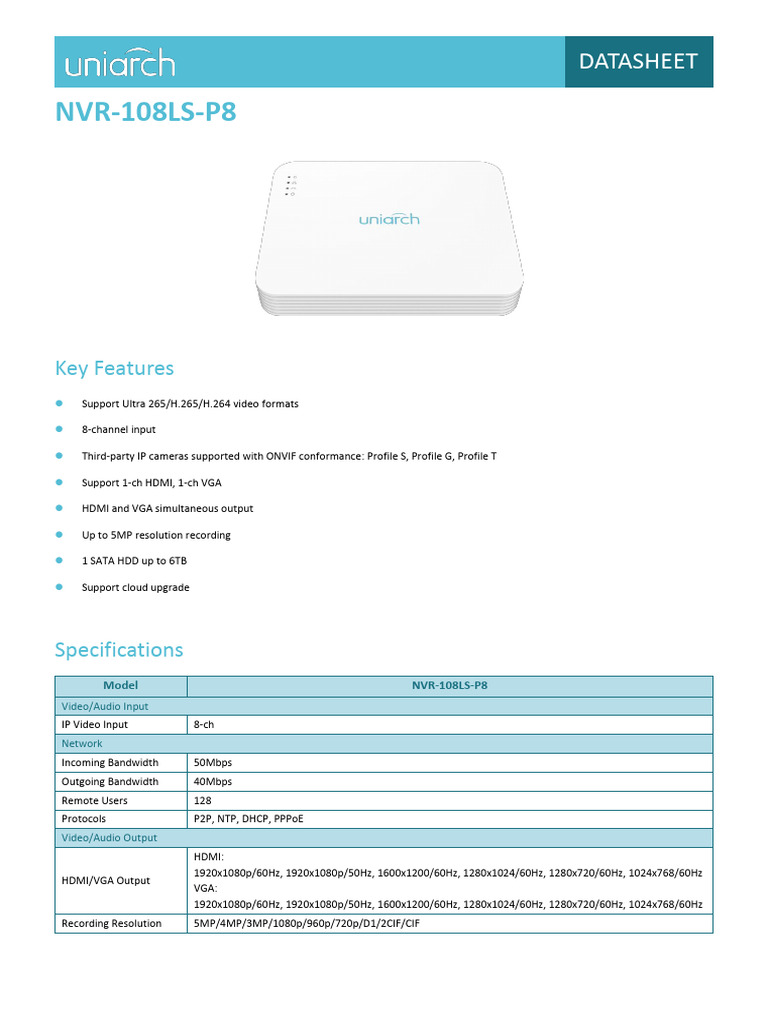 NVR-108LS-P8 V1.01 | PDF | Usb | Hdmi