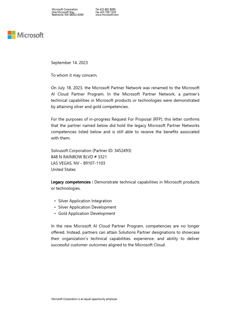 Microsoft Partner Letter | PDF