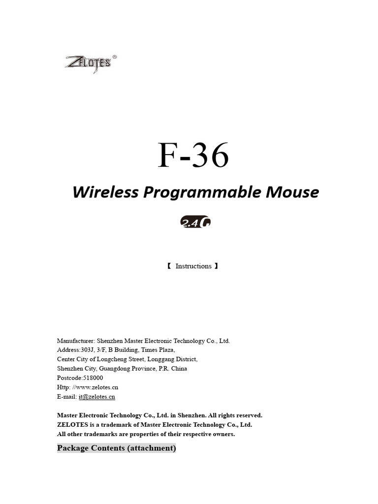 Wireless Programmable Mouse: Package Contents (Attachment) | PDF ...