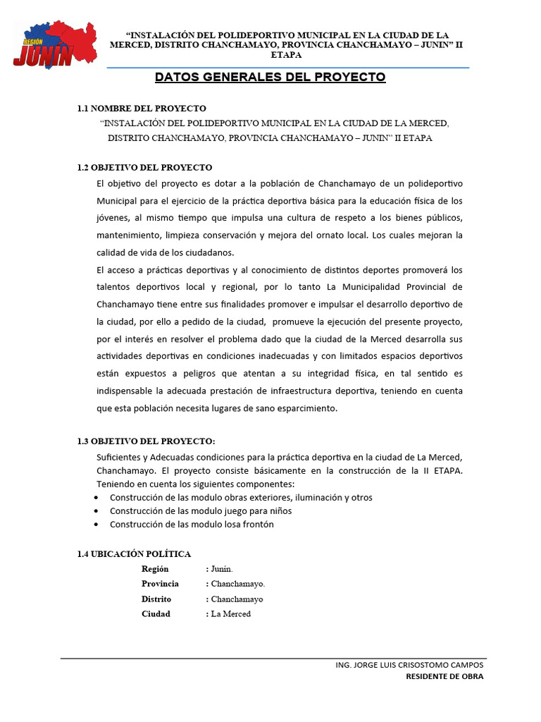 Datos Generales Del Proyecto | PDF