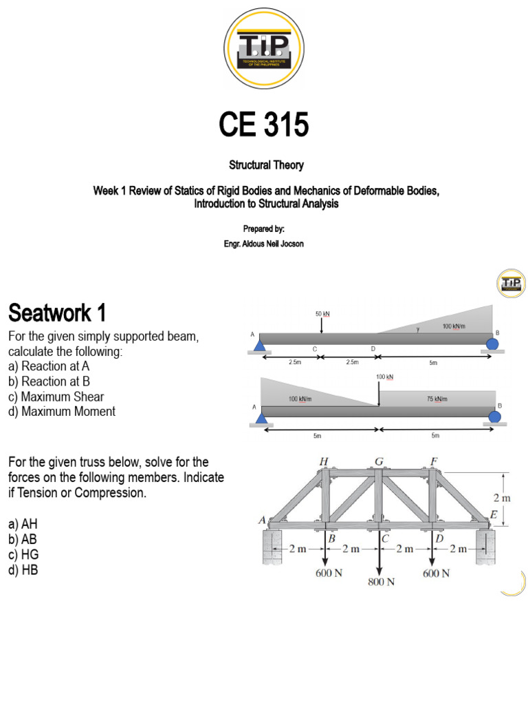 Week 1 Review of Statics and Mechanics Introduction To TOS | PDF ...