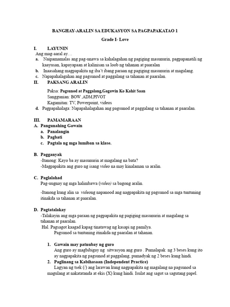 Semi Lesson Plan Esp Week 2 Day 1 Q3 | PDF