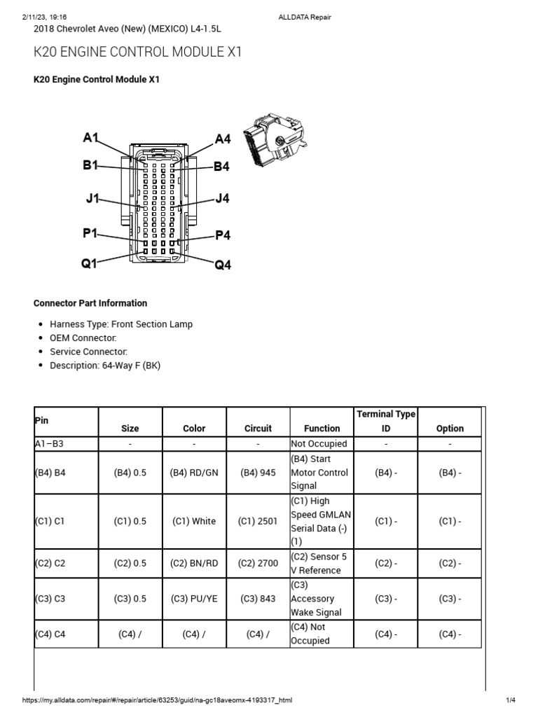 2018 Chevrolet Aveo K20 Module Pinout | PDF | Manufactured Goods