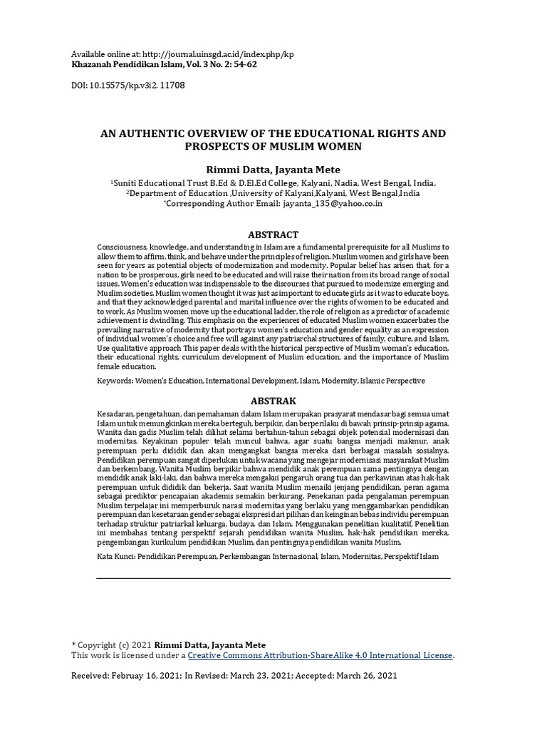 An Authentic Overview of The Educational | PDF | Women In Islam | Curriculum