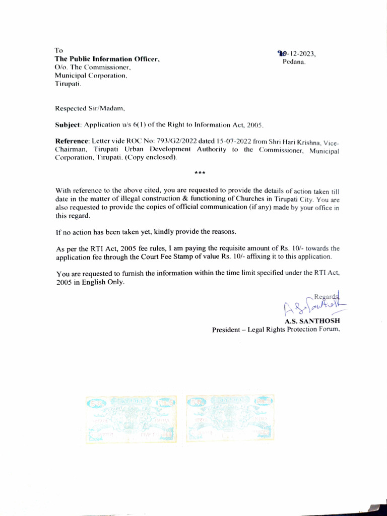RTI Request on Illegal Churches in Tirupati | PDF | Justice | Crime & Violence