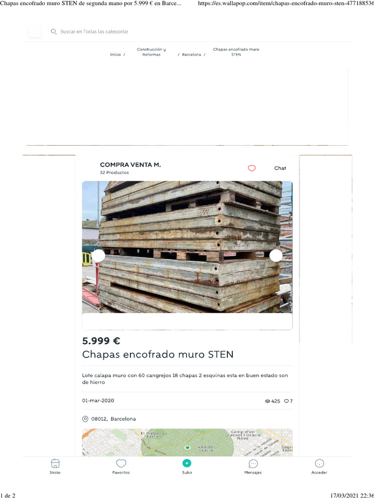 Chapas encofrado muro STEN de segunda mano por 5.999 € en Barcelona en WALLAPOP | PDF