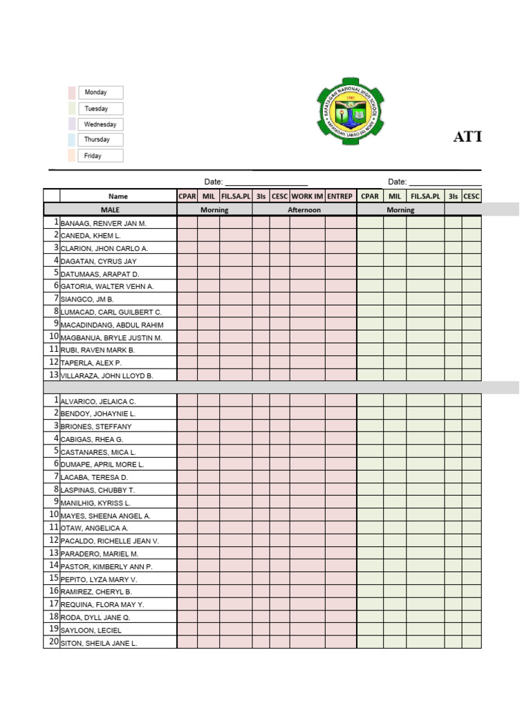 Attendance Monitoring Sheet 12humssb | PDF