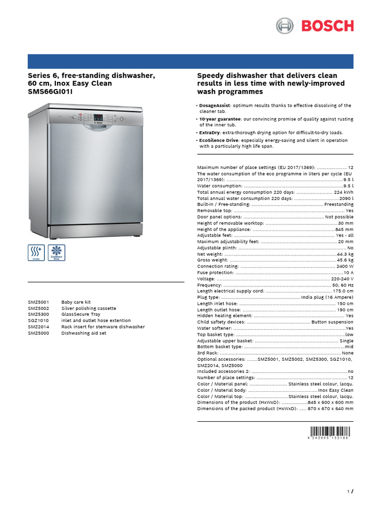 SMS66GI01I | Download Free PDF | Dishwasher | Manufactured Goods