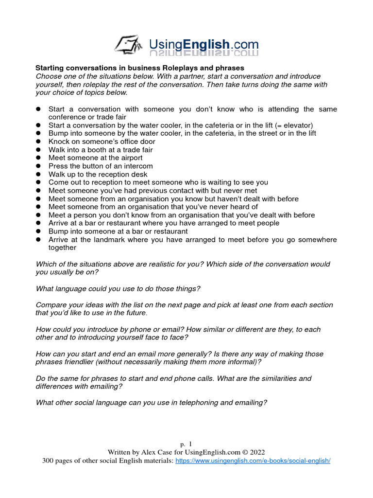 Business Conversation Starters Guide | PDF | Career & Growth | Self ...