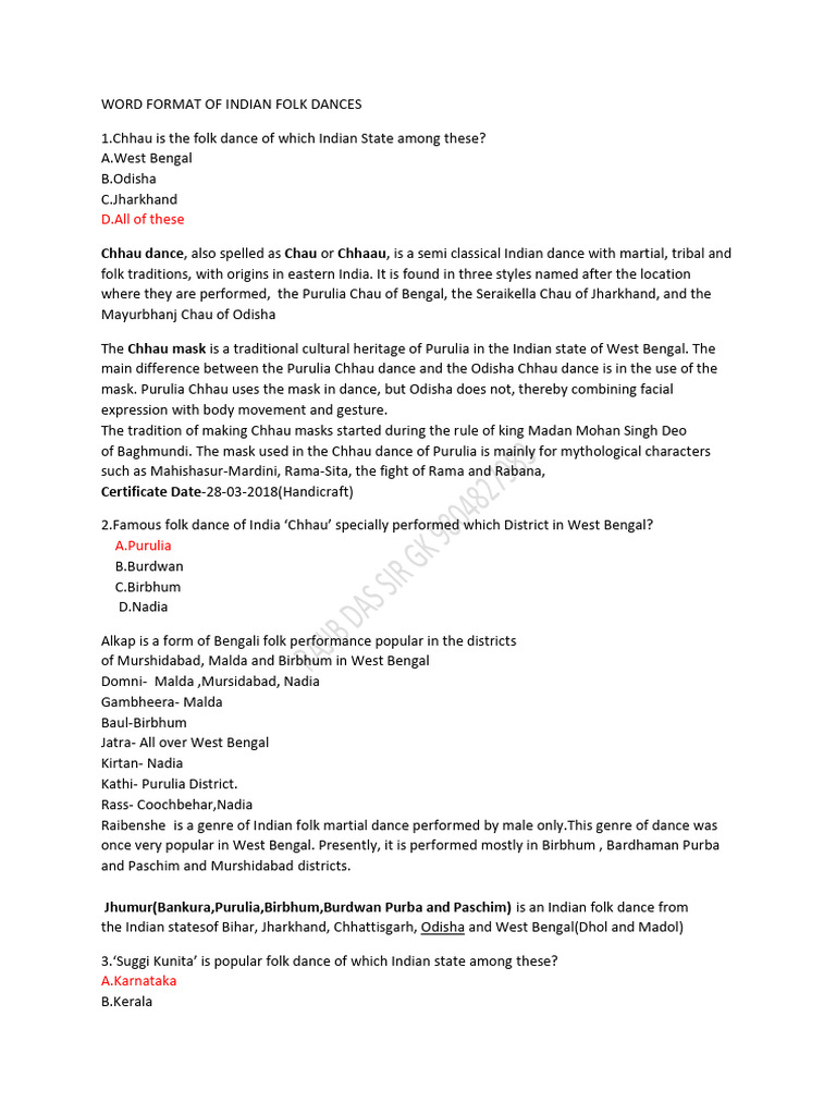 WORD FORMAT OF INDIAN FOLK DANCES | PDF | Dances