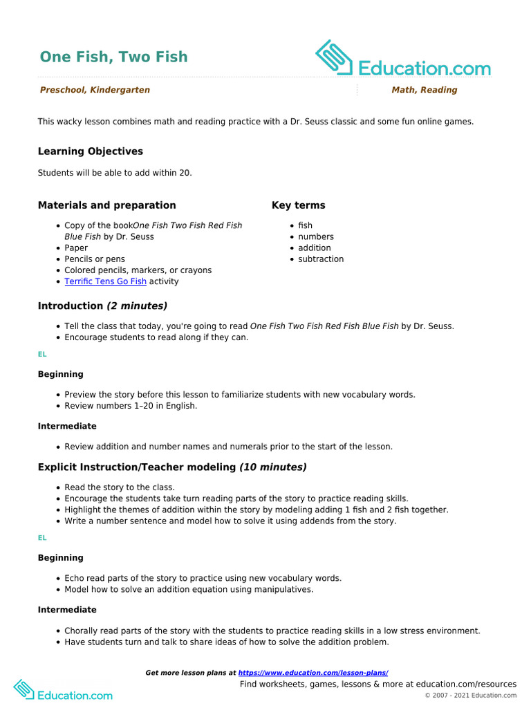 Usr Local SRC Education Com Files Static Lesson Plans One Fish | PDF | Lesson Plan | Communication