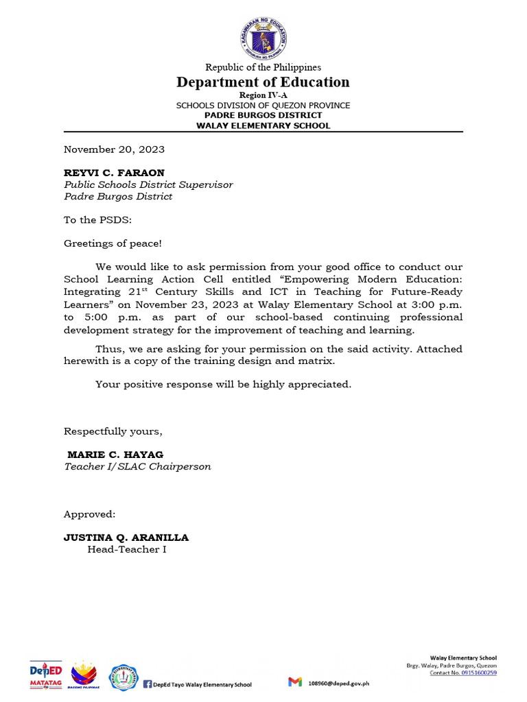 SLAC Letter Training Matrix Design and Letter 1 | PDF | Educational ...