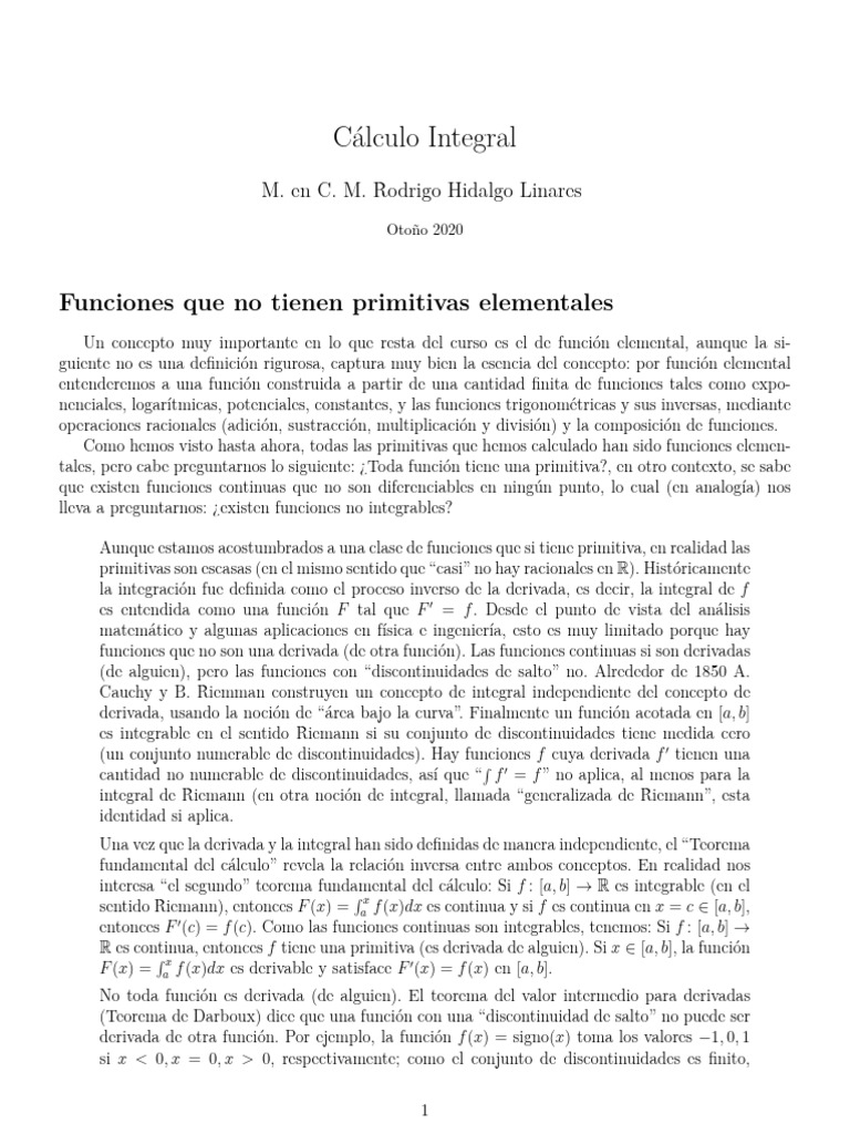 Lección 7 - Funciones Que No Tienen Primitivas Elementales | Descargar ...