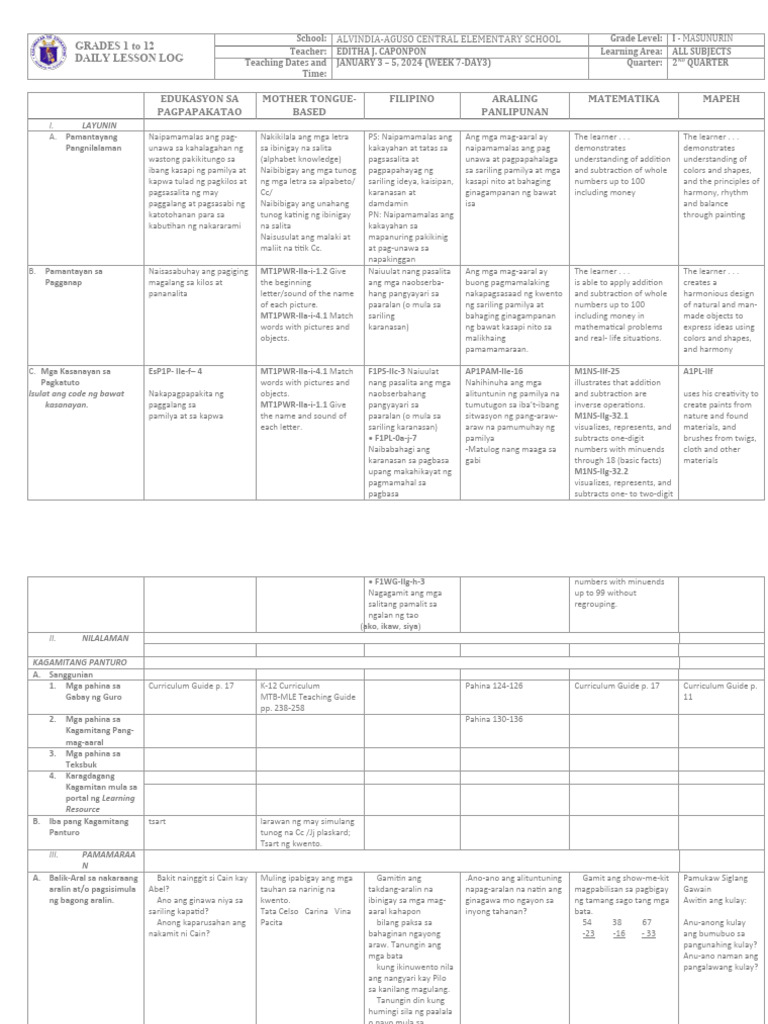 DLL - All Subjects 1 - Q2 - W7 - D3 | PDF