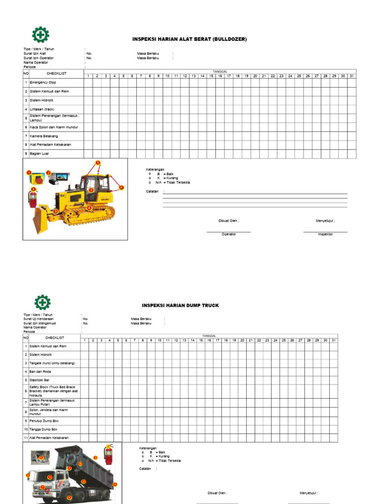 Inspeksi Harian Alat Berat | PDF