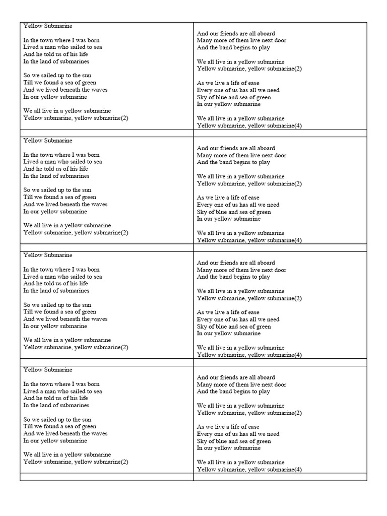 Yellow Submarine Lyrics and Themes | PDF | Ships | Submarines