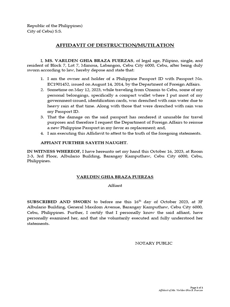 6 Affidavit of Mutilation | PDF