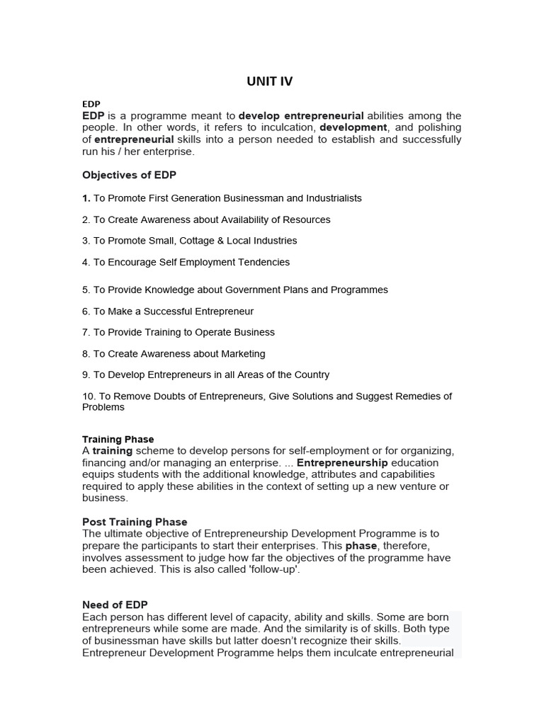 Ed Unit Iv | PDF | Entrepreneurship | Economies