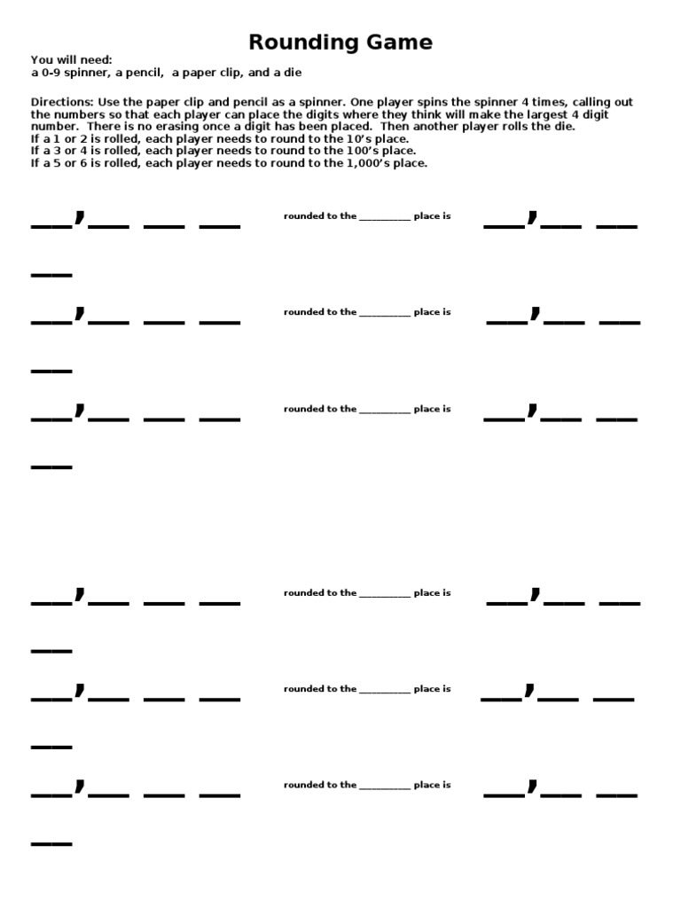 Rounding Game | PDF