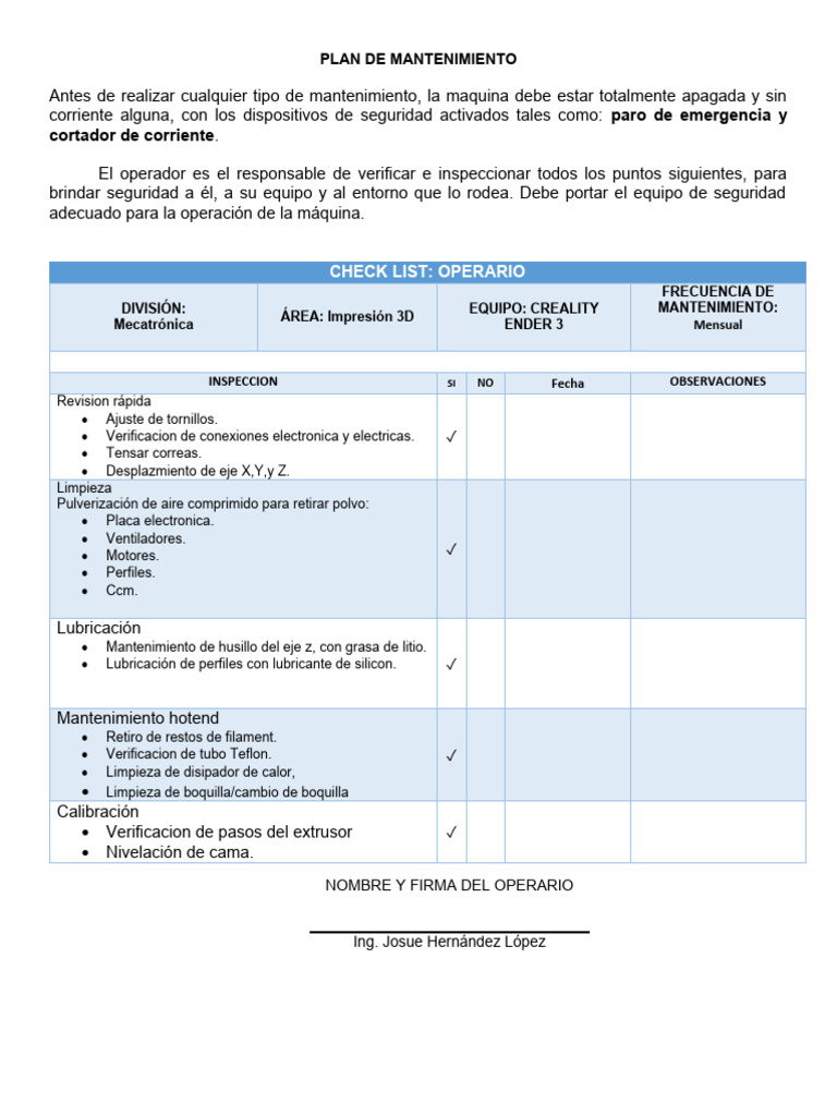 Plan de Mantenimiento | PDF