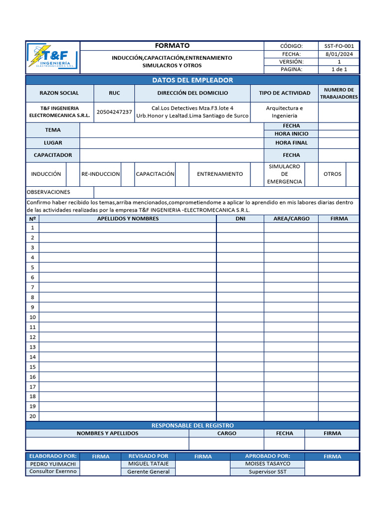 SST-FO-001 Formato de Induccion | PDF SST-FO-001 Formato de Induccion | PDF
