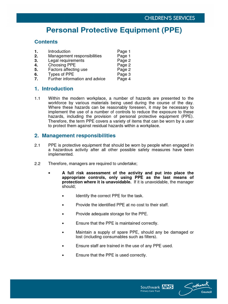 Personal Protective Equipment (PPE) | PDF