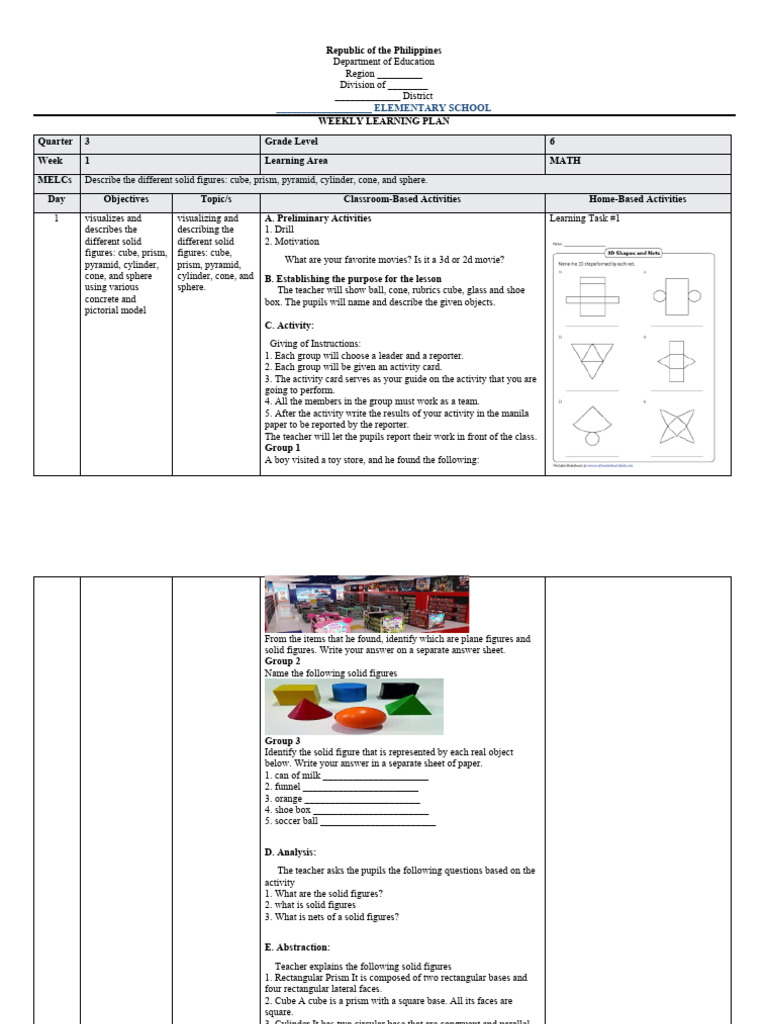 WLP Mathematics Q3 W1 | PDF | Shape | Length