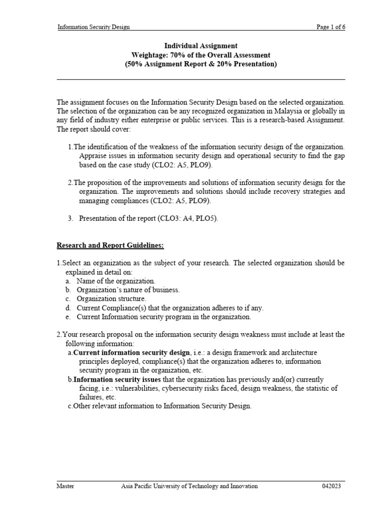 Ct108 3 6 M Isd Individual Assignment Pdf Information Security Information 