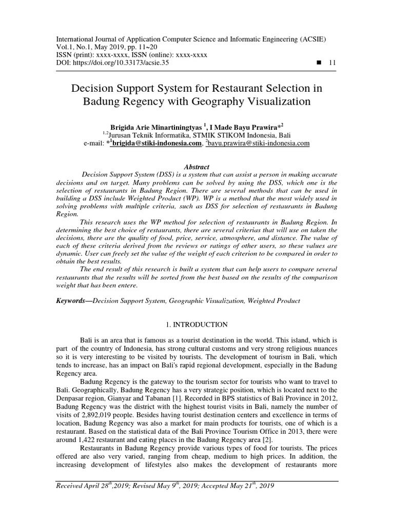 Decision Support System For Restaurant Selection I | PDF | Geographic ...