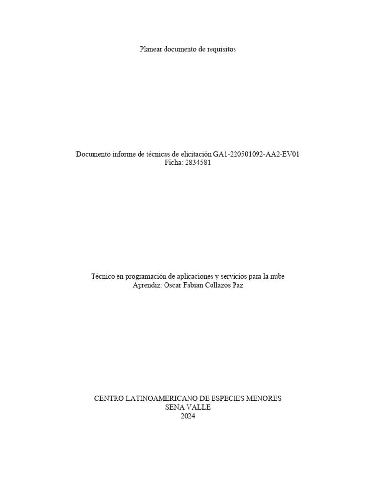 Documento Informe de Técnicas de Elicitación GA1-220501092-AA2-EV01 | PDF
