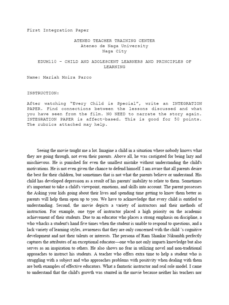 First Integration Paper EDUM110 | PDF | Learning | Motivational