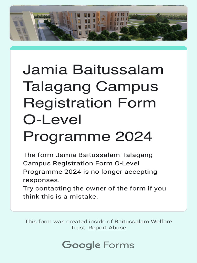 Jamia Baitussalam Talagang Campus Registration Form O-Level Programme ...