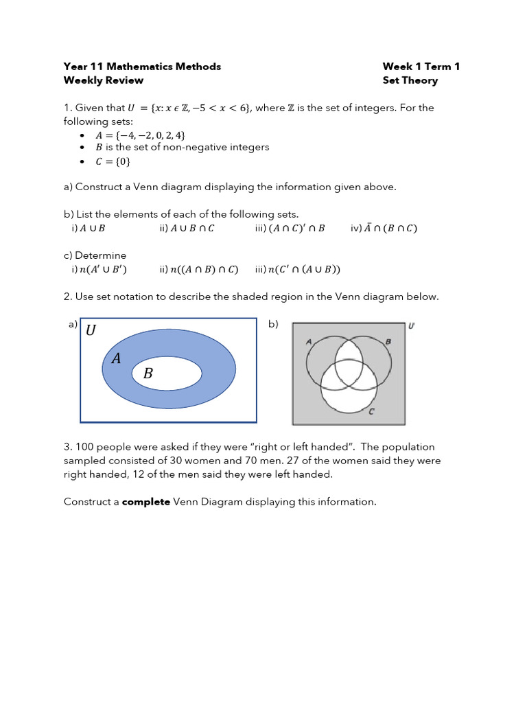 Week 1 Review (Set Theory) | PDF