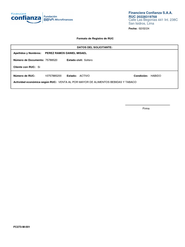 Fecha:: Calle Las Begonias 441 Int. 238C San Isidros, Lima | PDF