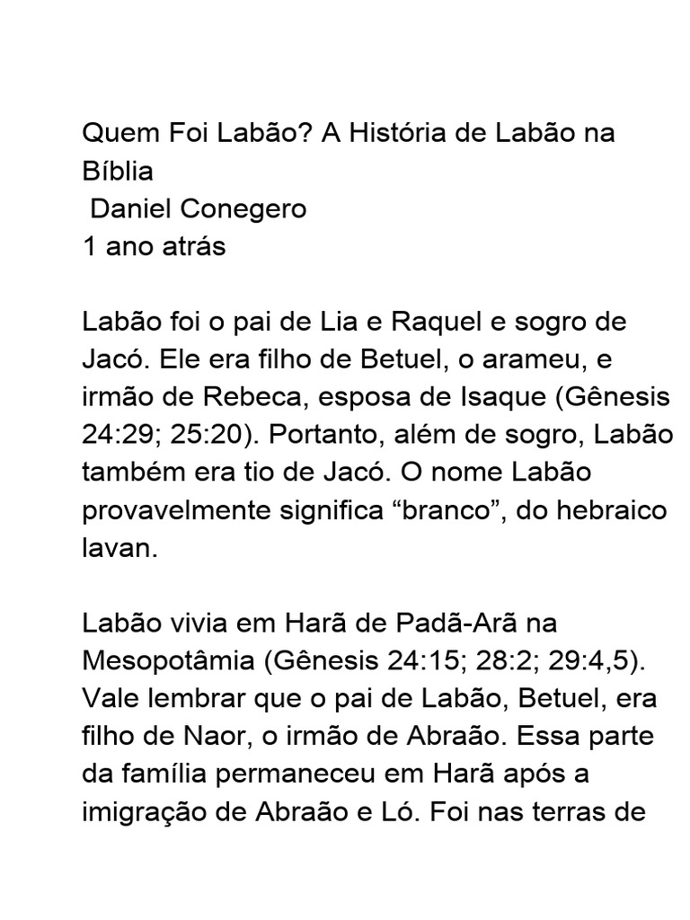 Quem Foi Labão A História de Labão | PDF | Lea | Rebeca