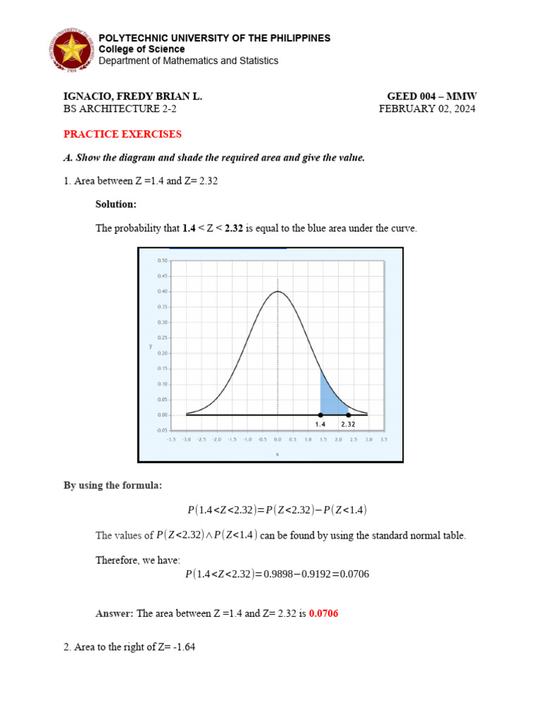 Ignacio Fredy Brian L - MMW NORMAL PROBABILITY DISTRIBUTIONS | PDF